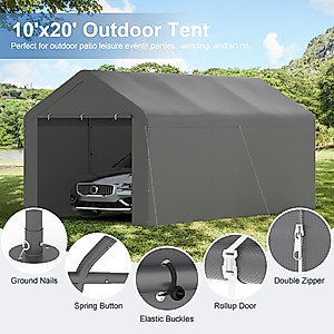 GOJOOASIS Carport 10x20 Car Ports Heavy Duty Carports Portable Garage Car Canopy Tent Outdoor Car Shelter (Grey)