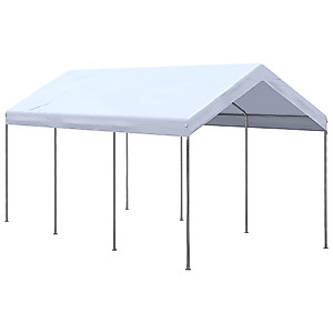 Outsunny 10' x 20' Party Tent and Carport, Height Adjustable Portable Garage, Outdoor Canopy Tent 8 Legs Without Sidewalls for Car, Truck, Boat, Motorcycle, Bike, Garden Tools, White