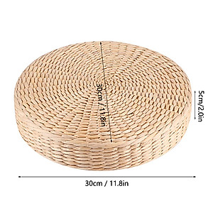 LIZEALUCKY Meditation Cushion, 11.8inch / 30cm Dia Straw Floor Seat Cushion for Deep Thought Leisure Round Shape Soft Pouf Light Yellow Knitted Tatami Cushion Easy to Clean