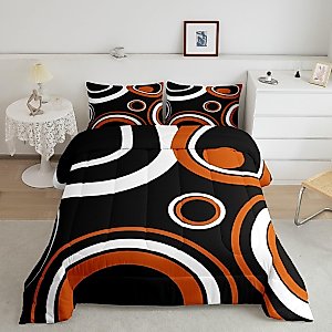 jejeloiu Orange White Black Circle Comforter Set for Kids Boys Girls Modern Abstract Dot Comforter Full Size Bedding Set Simple Geometric Decor Quilt Duvet Set 3Pcs Boys