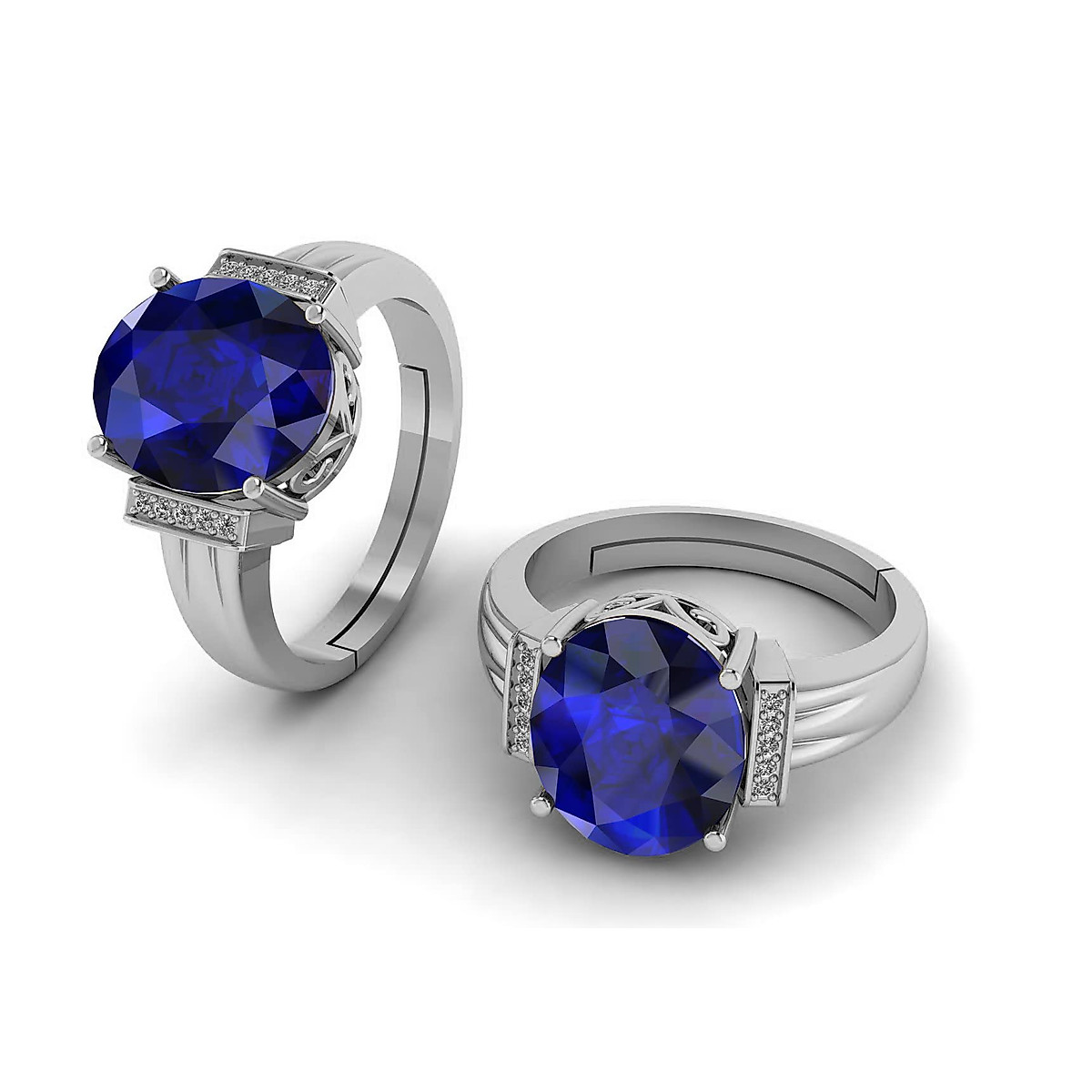 LMDPRAJAPATIS 8.25 Carat Natural Blue Sapphire Silver Plated Wedding Fashion Ring For Men And Women