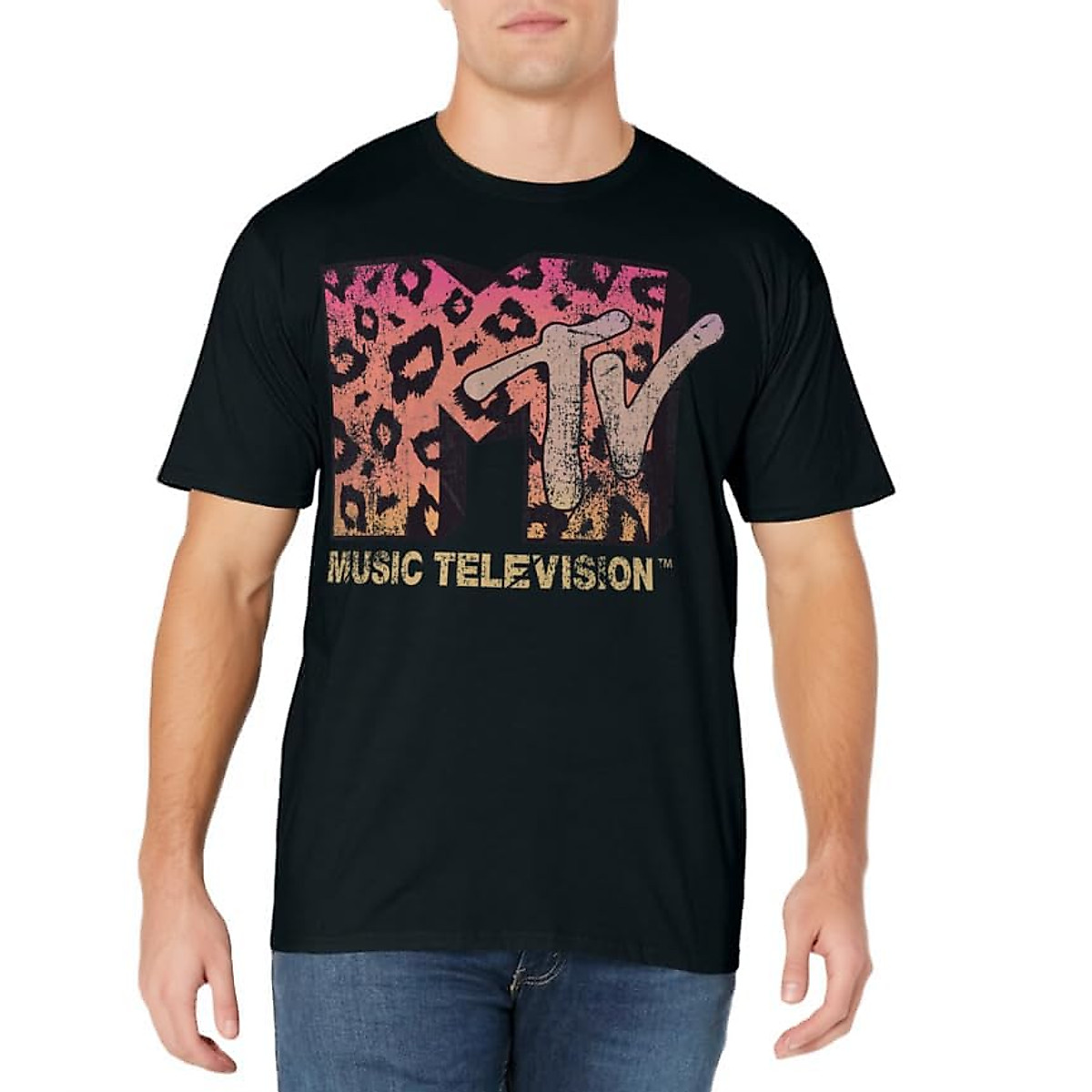 MTV Leopard Print Gradient Logo T-Shirt