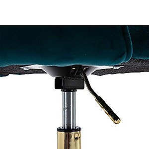 Guyou Pink Velvet Gold Desk Chair with Wheels Armless Upholstered Vanity Chair, Rolling Swivel Small Task Chair Home Desk Chair for Home Office Studio (Peacock Blue)