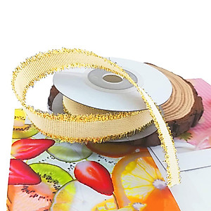 Christmas White Glitter Grosgrain Ribbon with Gold Trim,DIY Grosgrain Fringe Ribbon for Gift Crafts Wedding Party Birthday Wrap Hair Bows Floral Projects Wrapping Decorations 1.6cmx5m (1 Roll)