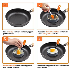 Large Egg Ring 3.5 Inches 4 Packs Egg Rings for Frying Egg Mold with Oil Brush, Egg Mcmuffins Makers Mini Pancake Omelet Patty Molds