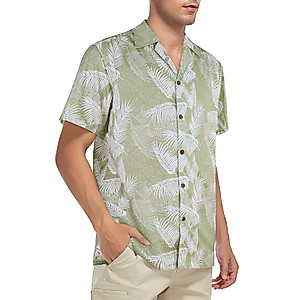 Men's Hawaiian Shirts Casual Button Down Short Sleeve Shirt Floral Aloha Beach Tropical Shirt Palm Leaf Green Small