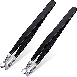 2 Pieces Nose Hair Tweezers Nose Hair Trimming Tweezers Stainless Steel Round Head Tweezers Eyebrow Clippers Trimmer Water Resistant for Men Women Sideburns, Brow, Body, Noses (Black)