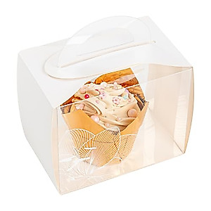 Restaurantware-5 Inch x 3.25 Inch Individual Cupcake Boxes, 100 Disposable Cupcake Display Boxes - With Handle, Lotus Accent, Clear Plastic Single Cupcake Containers, For Weddings Or Birthdays