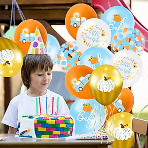 50 PCS Winter Little Pumpkin Party Balloons Baby Shower Balloons Maple Leaf Pumpkin Truck Gold Confetti Balloons for Birthday Little Pumpkin Baby Shower Wedding Christmas Party Decor