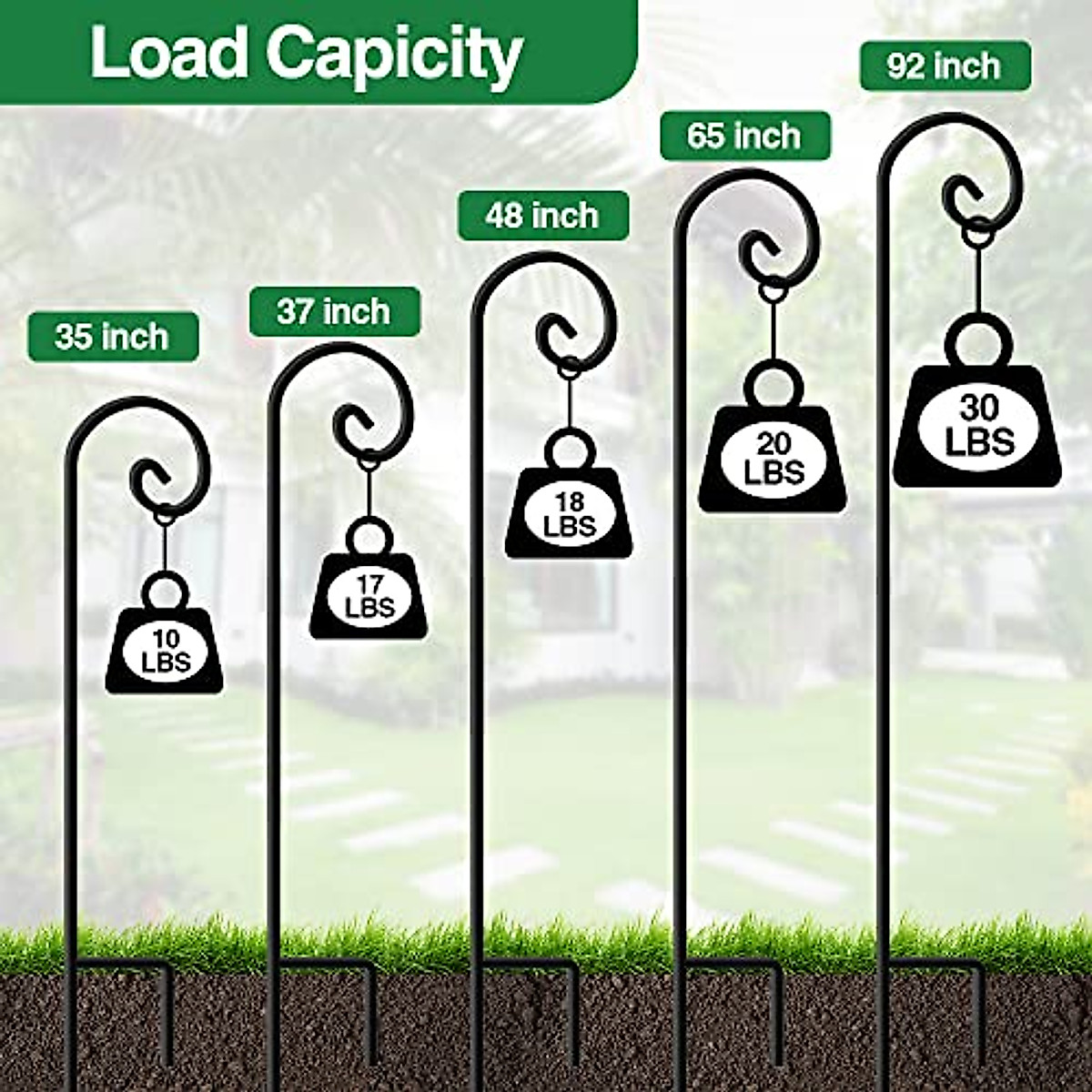 BEAU JARDIN 4 Pack Shepherd Hook 37 inch 2/5 inch Thick Premium Heavy Duty Rust Resistant Shepards Garden Outdoor Hanging Plants Hanger Light Lanterns Mason Jar Wind Chimes Wedding Black BG17401