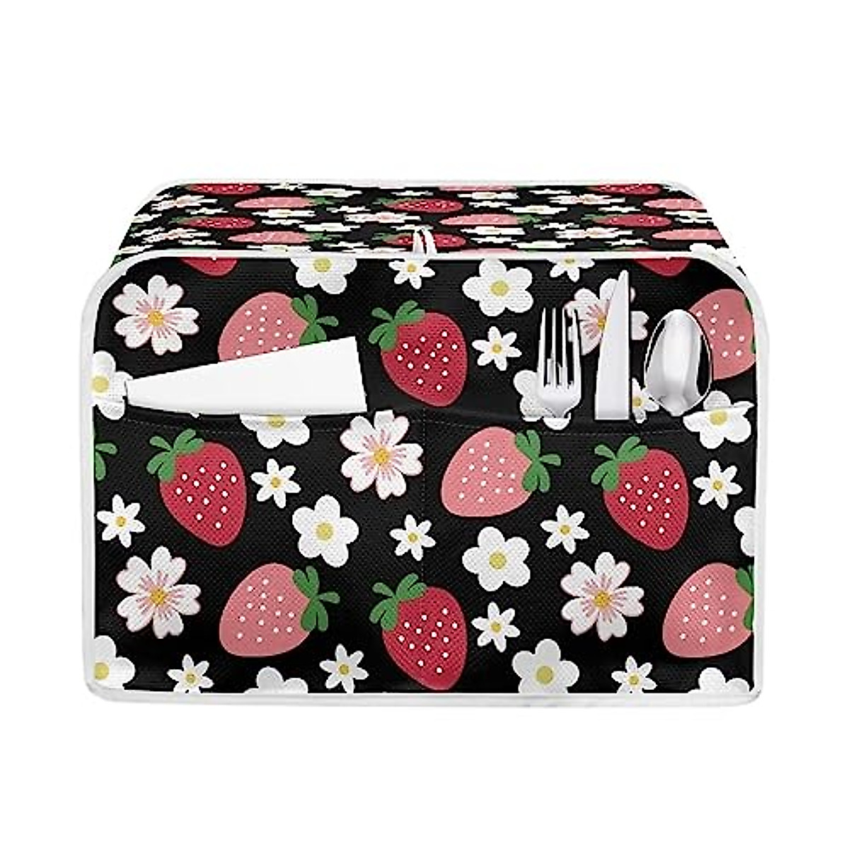 HUISEFOR Daisy Strawberry Toaster Dust Cover with Pockets Compatible with 4 Slice Toaster, Fashion Bread Maker Toaster Accessories Kitchen Decorations Anti Stains Fingerprints