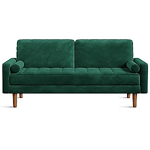 Vesgantti 58 inch Loveseat Sofa, 2 Seater Sofa for Small Space, Button Tufted Green Velvet Couch with 2 Pillows, Mid Century Modern Couch w/Armrest, Small Couches for Living Room, Bedroom, Apartment