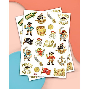 xo, Fetti Pirate Party Supplies Temporary Tattoos - 44 Glitter Styles | Nautical Birthday, Skull Crew, Treasure, Pirate Ship