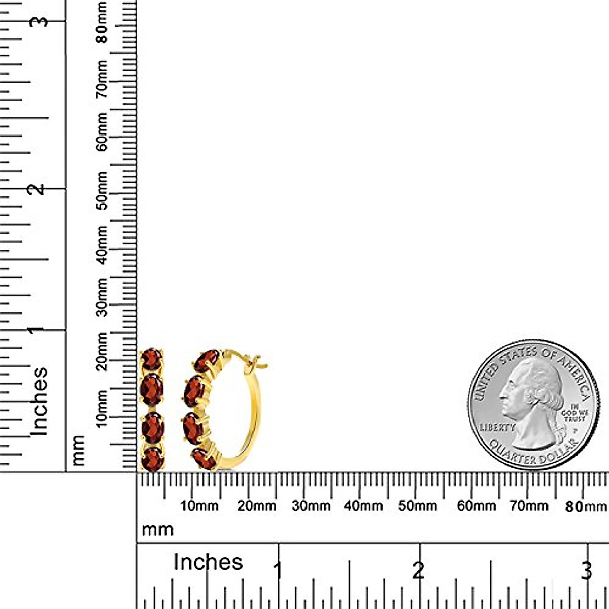 Gem Stone King 18K Yellow Gold Plated Silver Oval Gemstone Birthstone Hoop Earrings | Oval 6X4MM | 22MM | 0.85 Inch | Gold Hoop Earrings For Women