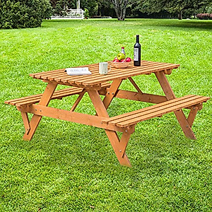 Gardenised, Stained A-Frame Outdoor Patio Deck Garden Picnic Table