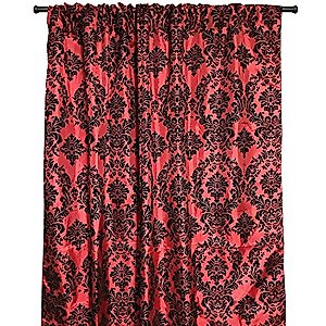 lovemyfabric Taffeta Flocking Damask Print Window Curtain Panel/Stage Backdrop/Photography Backdrop-Black on Red (2, 56"X84")