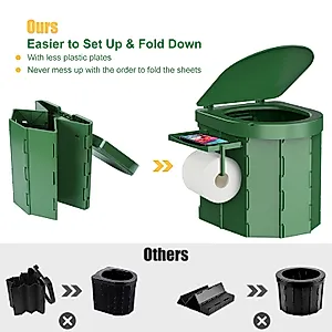 PAHTTO Portable Camping Toilet, Foldable Toilet for Adults with Detachable Phone Shelf and Toilet Paper Holder, Waterproof Porta Potty with Lid for Camping, Hiking, RV Travel, Road Trips, Car, Green