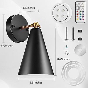 Battery Operated Wall Sconce, Wireless Wall Lights Set of 2, 13 RGB Colors Dimmable Battery Powered Wall Lamp Fixture with Remote Control, Memory Function, Auto Timer for Bedroom, Living Room, Hallway