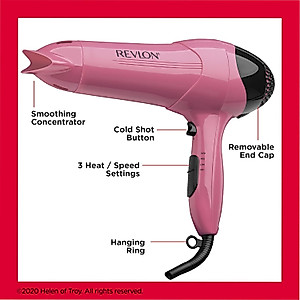 Revlon 1875W Lightweight Hair Dryer | For Easy Smooth Styling (Pink)