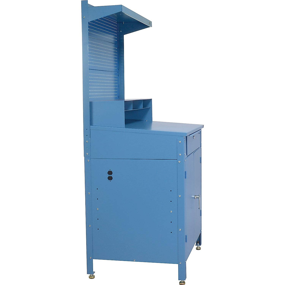Global Industrial Shop Desk w/Lower Cabinet, Pigeonhole Compartment w/Pegboard Riser, 34-1/2"W x 30"D x 80"H, Blue