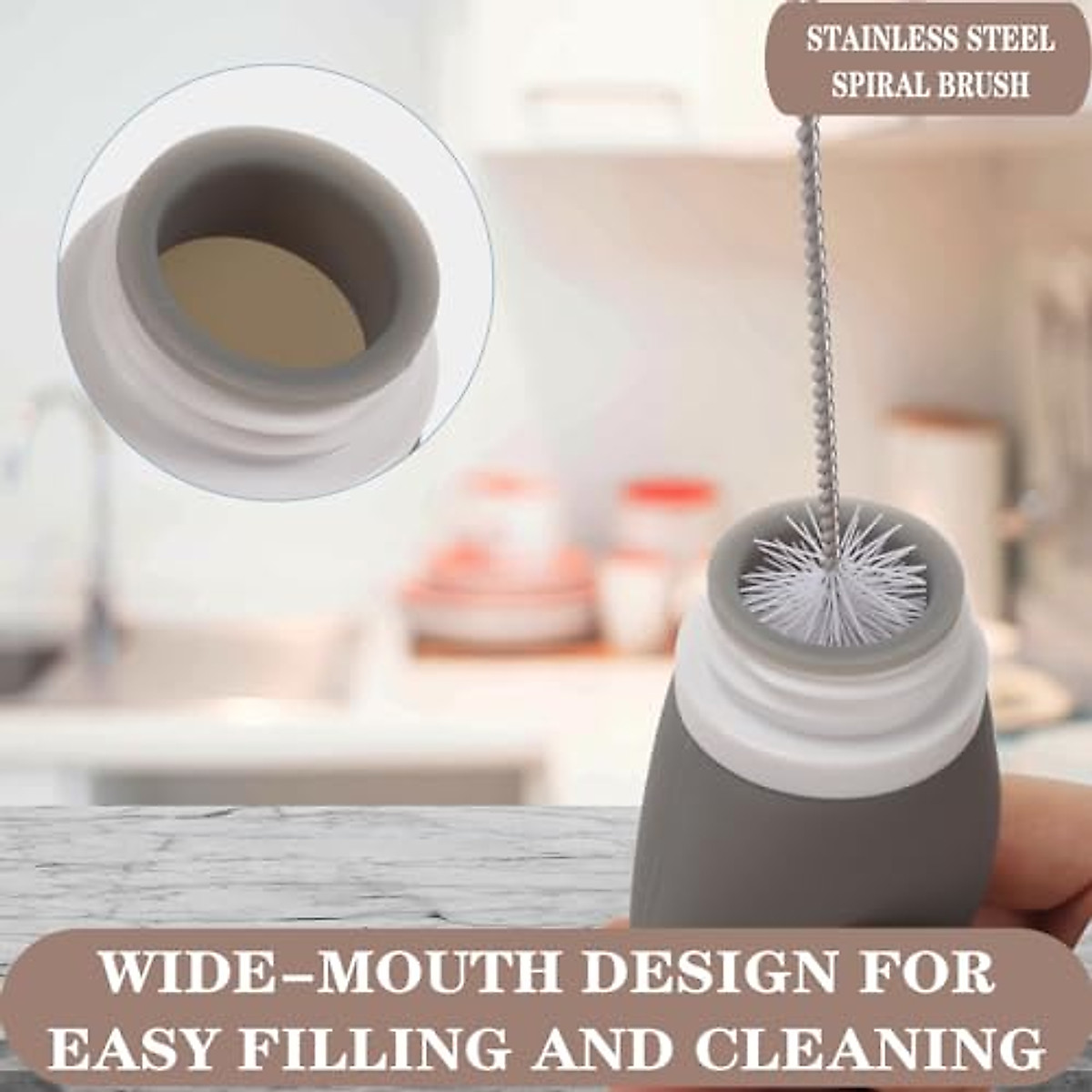 Ksooly 4-Pack 1.3Oz. Squeeze Salad Dressing Bottles with Cleaning Brush | Small Salad Dressing Container to Go | Portable Sauce Bottle Condiment Bottles | Food-grade Silicone, BPA Free