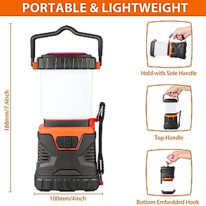 LED Camping Lantern, Rechargeable Flashlights with 3000LM, Dimmable Battery Powered Camping Lights, Daylight Warm Light 8 Modes, 4400mAh Power Bank, Portable Waterproof Tent Light for Hiking, Survival