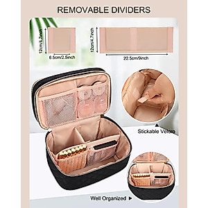 Travel Makeup Bag Organizer, Large Make Up Bag for Women, Double Layer Cosmetic Bag with Removable Dividers, Portable Makeup Case Storage, Black