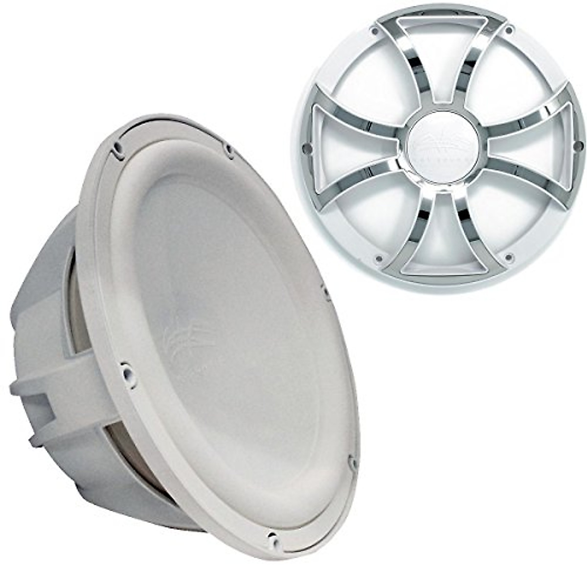 wet sounds Revo 10" Subwoofer & Grill - White Subwoofer & White Grill with Stainless Steel Inserts - 4 Ohm