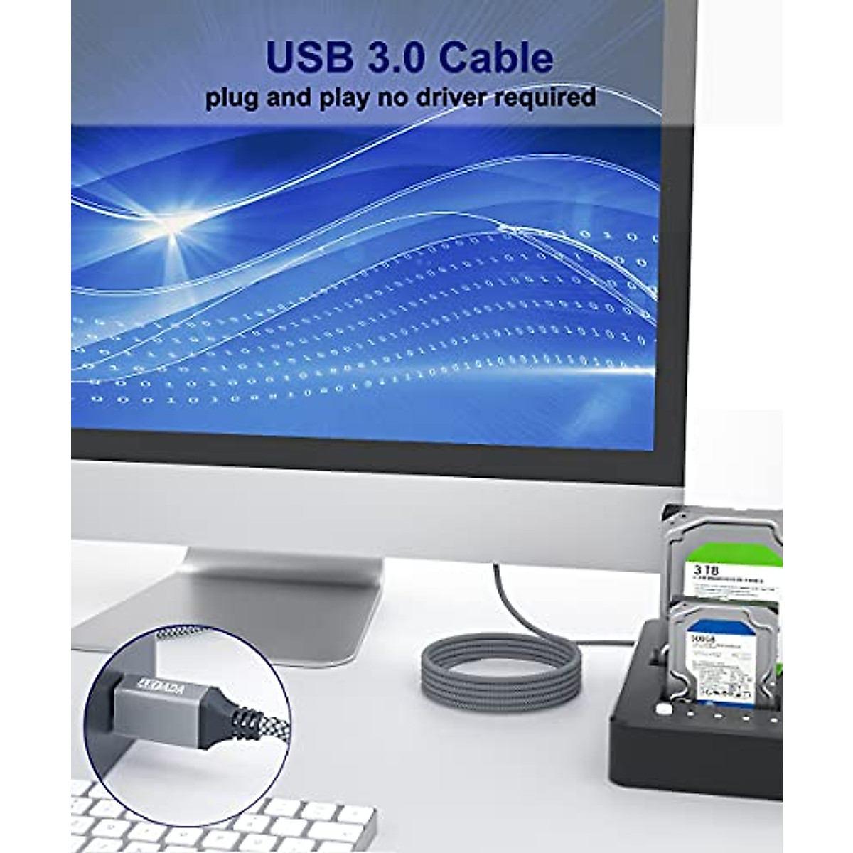 USB A to USB B 3.0 Cable (10FT), AkoaDa Durable Nylon Braided Type A to B Male Cable Compatible with Printers, Monitor, Docking Station, External Hard Drivers, Scanner, USB Hub and More Devices(Grey)