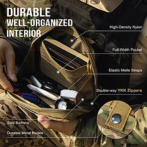 OneTigris Molle Pouch, Tactical Admin Pouch Belt EDC Tool Organizer Zippered Utility Waist Pack 7.5"x5"x2"(Camocolor)