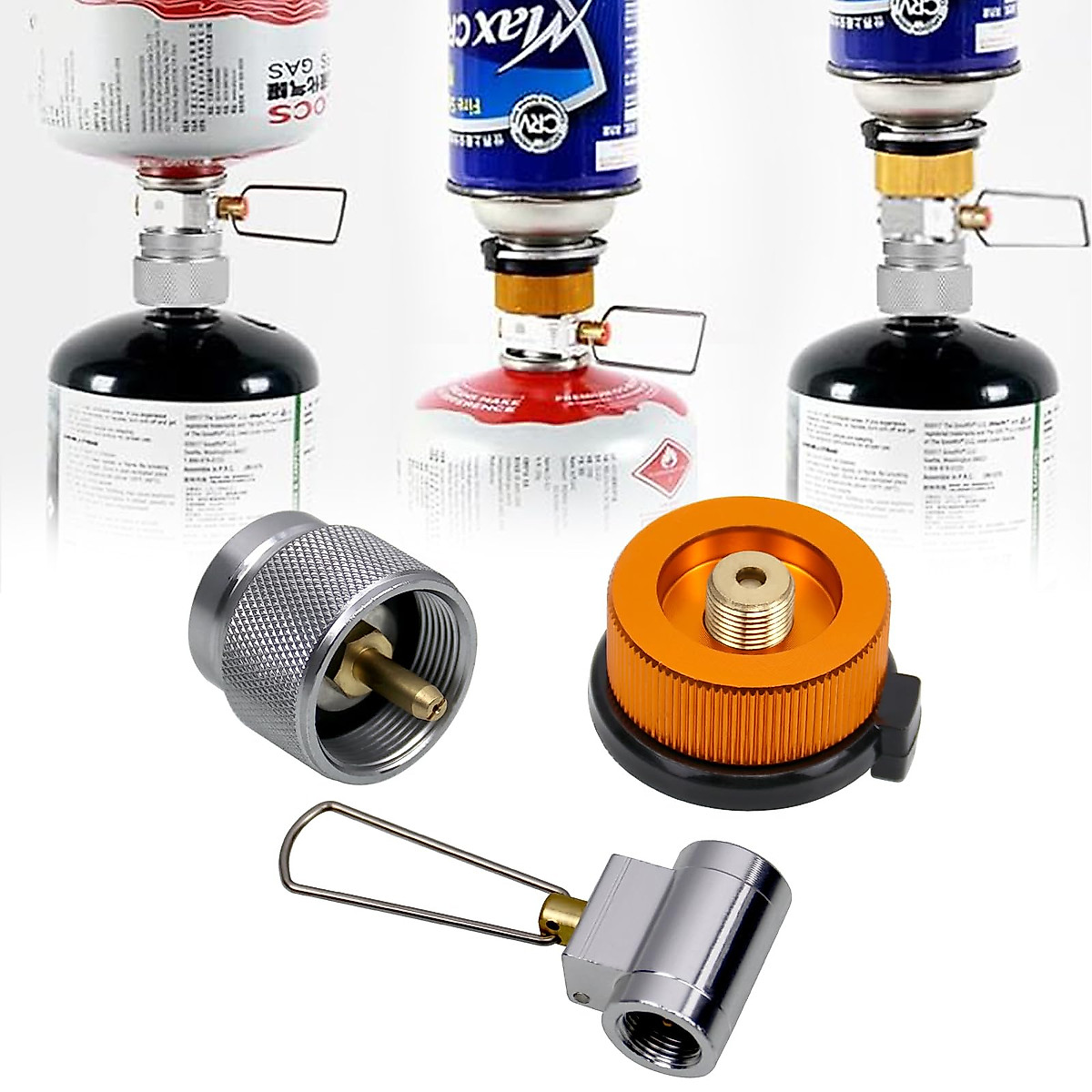 RULLINE Gas Refill Adapter Kit for Camping Stoves - EN417 Lindal Valve Canister Refill Adapter Set for Propane/Isobutane/Butane Gas Tanks - Backpacking Stove Refill Valve with 3 PCS Adapters