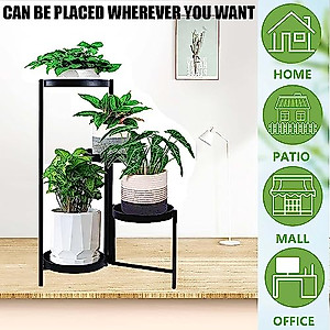 Plant Stand Indoor Outdoor 4 Tier Tall Metal Potted Multiple Flower Pot Holder Shelf Rustproof Iron Round Supports Planter Plant Rack for Corner Garden Balcony Patio