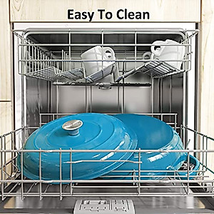 Enamel Cast Iron Casserole Dish with Lid --CSK Cast Iron Braiser Pan with Porcelain Coating, 4 QT Enameled Cast Iron, Steel Knob Cover & Double Loop Handles, Cast Iron Casserole Dish, Card Blue.