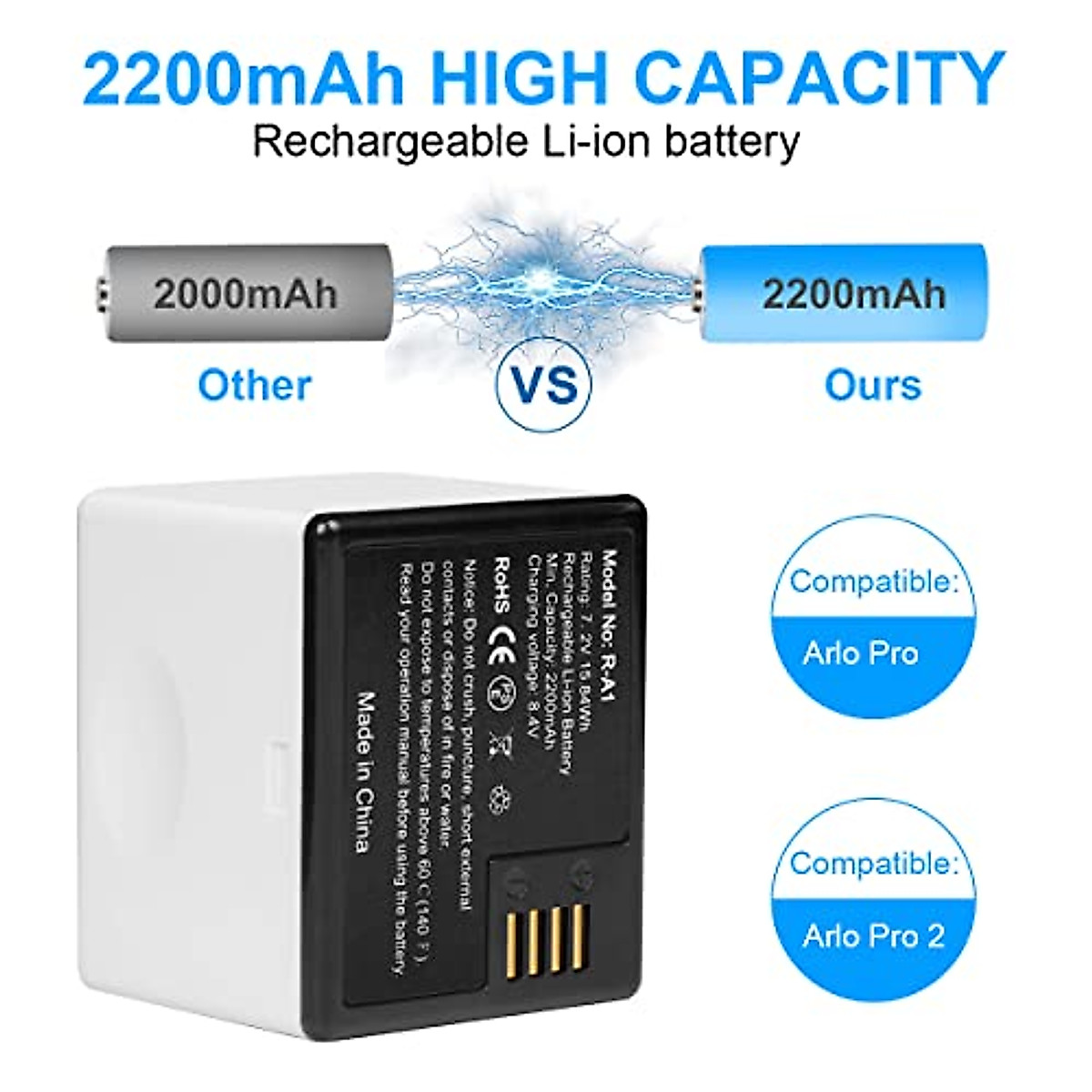 Mrupoo Batteries (2-Pack) Compatible with Arlo Pro, Arlo Pro 2 / Rechargeable 7.2V Upgraded Lithium Li-ion Batteries Pack
