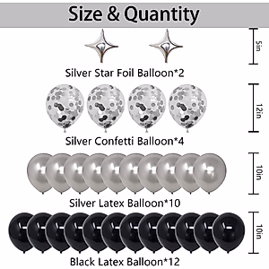 NANINUNENO 14th Black Silver Birthday Party Decorations for Boys Girls, Happy 14 Birthday Party Supplies with Black Happy Birthday Banner, Silver Foil Stars, Happy Birthday Balloons for 14th Birthday