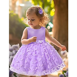 Qaoerde Baby Flower Girl Dresses 1st Birthday Outfit Girl Flower Girl Dress for Wedding Birthday Baptism Special Occasion Dress Violet