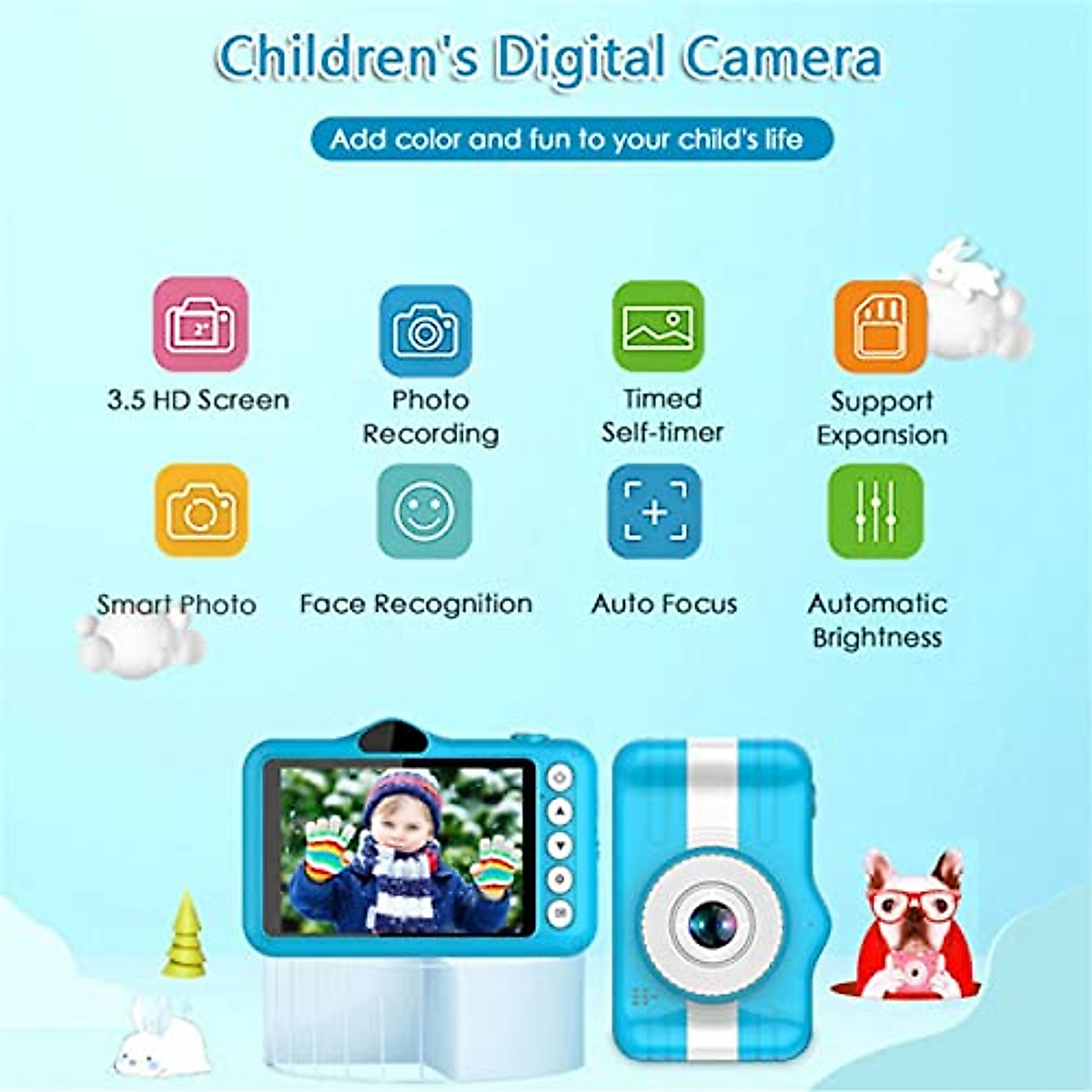 Multifunction Kids Digital Camera for Kids Birthday New Year Gifts Camera 3.5inch Screen Rechargeable Front and Back Double Lens 2mp for Boys Girls 2023 (Pink)