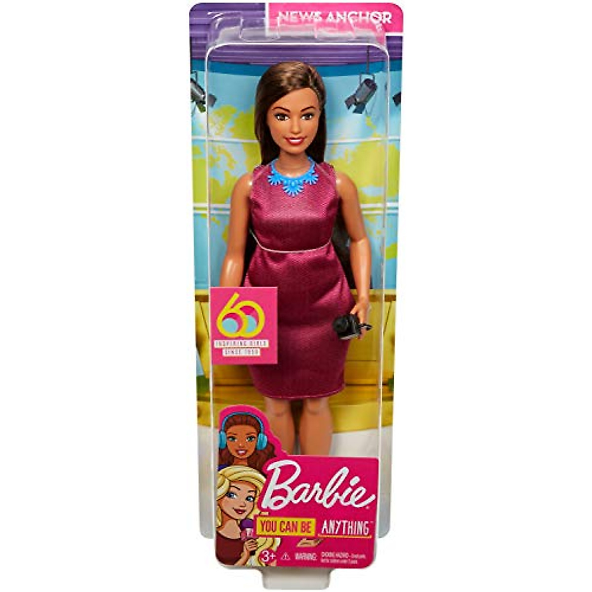 Barbie News Anchor Doll, Brunette Curvy Doll with Microphone, for 3 to 7 Year Olds