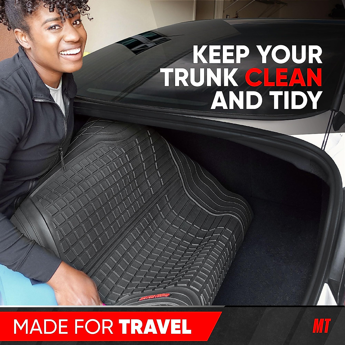 Motor Trend Premium FlexTough All-Protection Cargo Mat Liner – w/Traction Grips & Fresh Design, Heavy Duty Trimmable Trunk Liner for Car Truck SUV, Black (OF-985-BK)