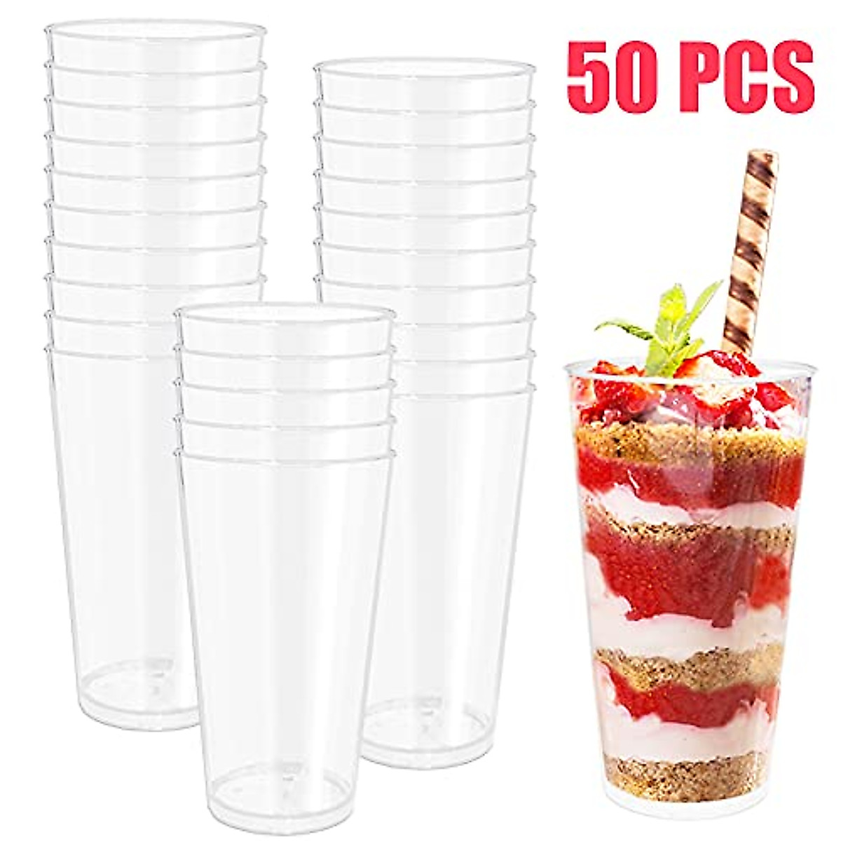 50 Pack 3 oz Mini Plastic Dessert Cups,Disposable Round Shooter Cups,Appetizer Bowls Catering Supplies for Parfait,Appetizers,Ice Cream,Tasting Party