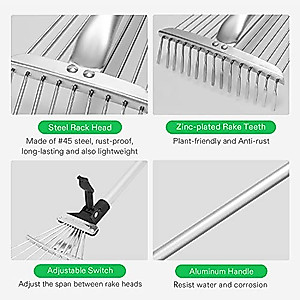 VIVOSUN 2-Pack Leaf Rake Set, Adjustable Garden Camping Rake Includes 15-Tine 64'' Rake and 9-Tine 30'' Rake, Metal Rake with Collapsing Tines and Telescopic Handle for Garden Lawn Yard Cleaning