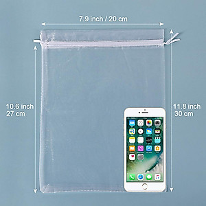 HRX Package 100pcs Large Organza Bags White, 8 x 12 inch Mesh Gift Drawstring Pouches Goodie Bags for Christmas Shower Party Favors Samples