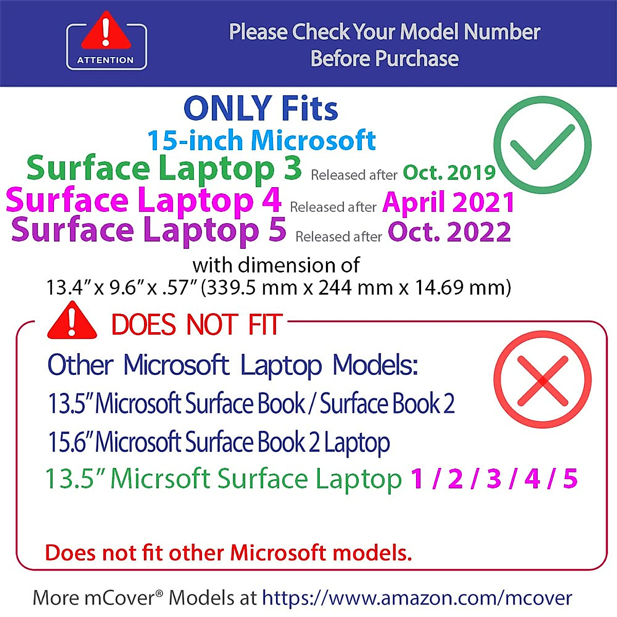 mCover Case Compatible for 2019-2023 15" Microsoft Surface Laptop 5/4 / 3 ONLY (NOT Fitting Any Other Microsoft Surface Models) Laptop Computers - Black