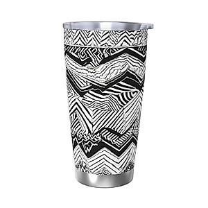 quopvn Black White Tan Zigzag Print 20oz Car Cup Ps Material Lid, Perfect For Hot & Cold Drinks
