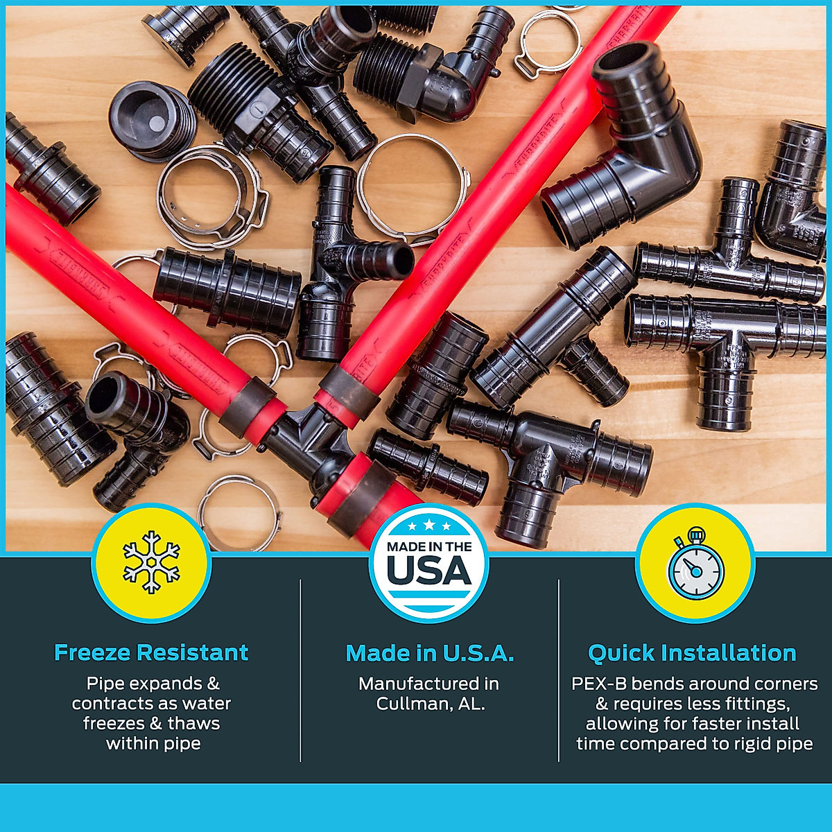 SharkBite 1/2 Inch x 300 Feet Red PEX-B, PEX Pipe Flexible Water Tubing for Plumbing, U860R300