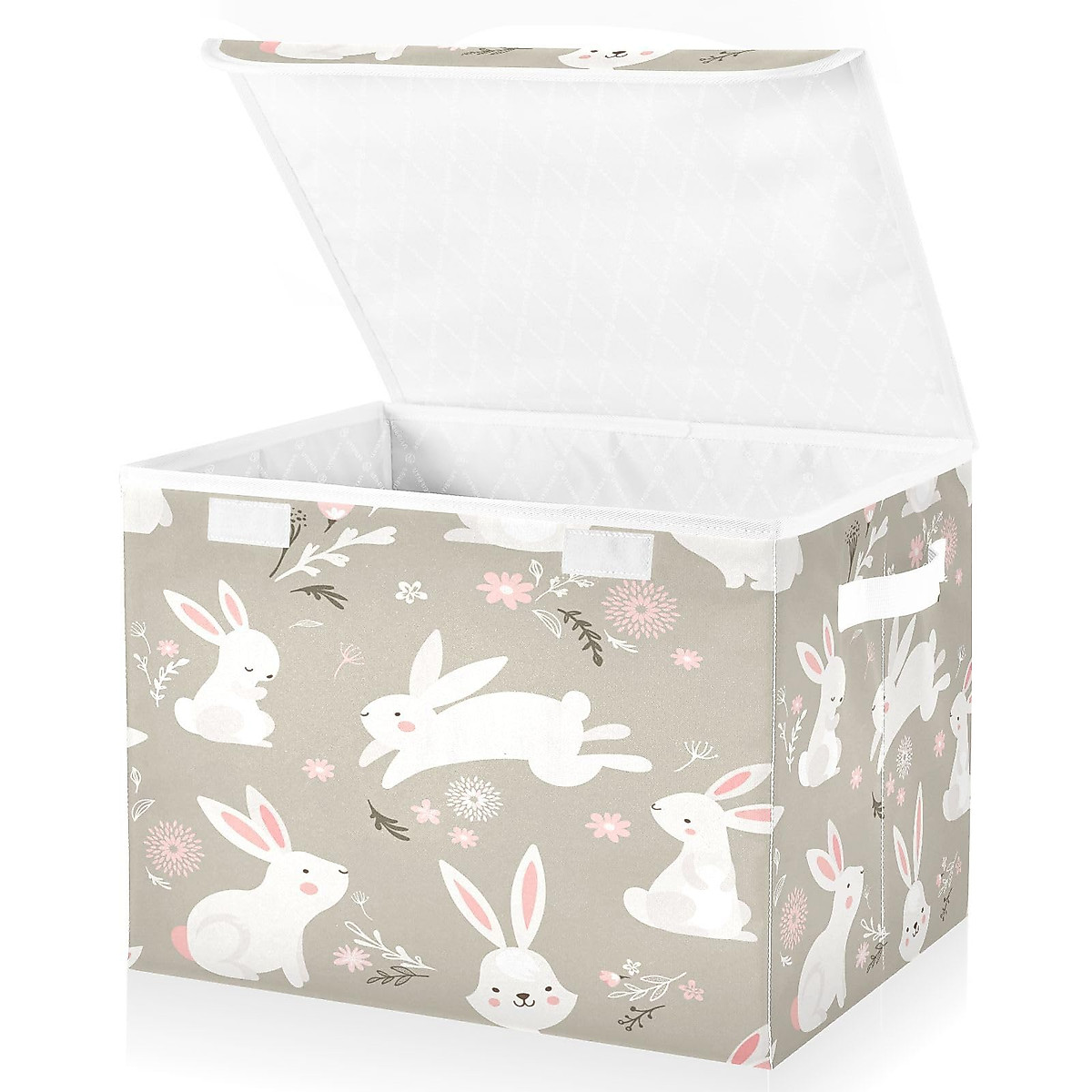 YETTASBIN Easter Bunny Storage Basket with Lid and Handles, Large Collapsible Fabric Storage Bins Durable Storage Organizer for Shelves, Closet, Bedroom, School, Office, Home Decor