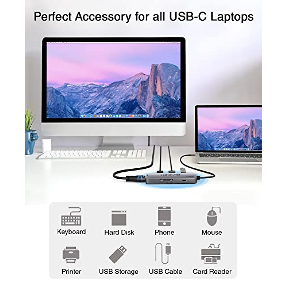 Kinivo 710UC USB C Hub (7 Port USB-C Adapter- 3 USB 3.0-5Gbps Data, 4K HDMI, 100W PD, SD, TF Card Reader) - Compatible with MacBook Pro Air (Thunderbolt 3), iPad Pro, Chromebook, XPS, Samsung