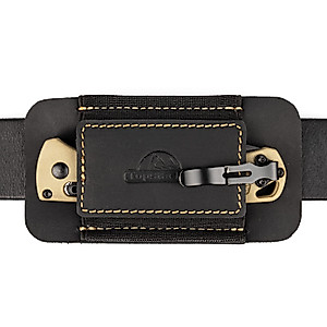 Topstache Horizontal Carry Leather Sheath for Belt, Natural Leather with Elastic Band EDC Knife Holster, Everyday Carry Pocket Organizer,Black