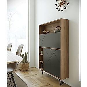 Nexera 611057 Slim Bar Cabinet, Secretary Bookcase Desk with Storage