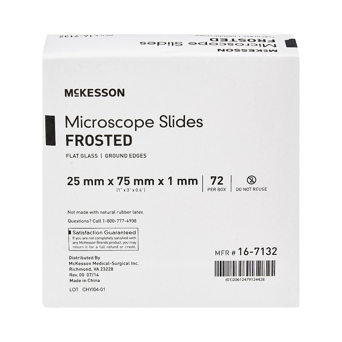 McKesson 16-7132 Microscope Slide 1 x 3" x 1 mm Frosted End (Pack of 72)